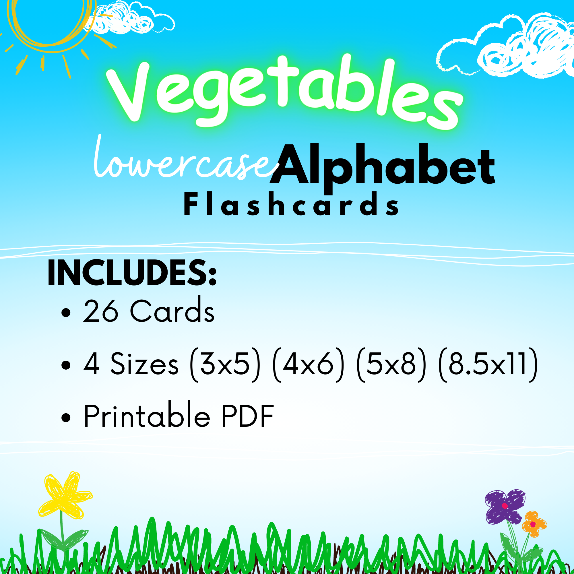 Engaging Lowercase Vegetables Alphabet Flashcards for Pre-K and K Early ...