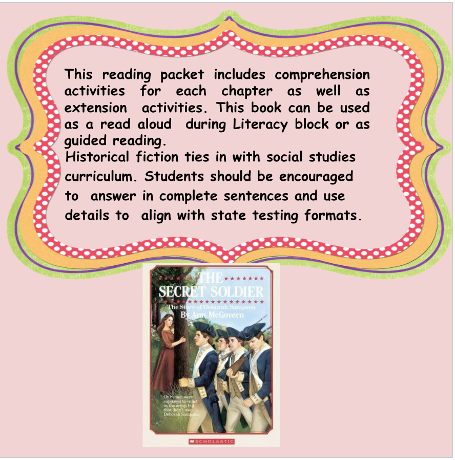 SECRET SOLDIER BY ANN MCGOVERN READING COMPREHENSION & ACTIVITIES UNIT ...