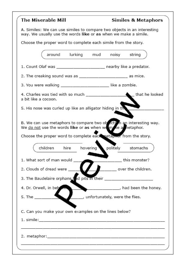 Lemony Snicket "The Miserable Mill" worksheets | Made By Teachers