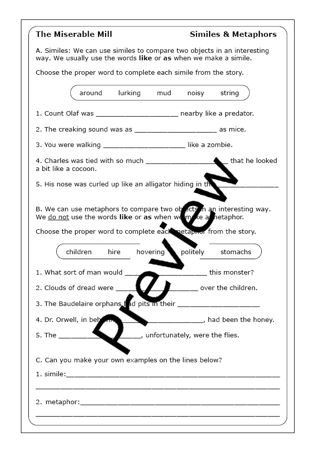 Lemony Snicket "The Miserable Mill" worksheets | Made By Teachers
