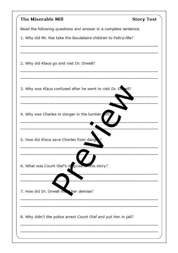 Lemony Snicket "The Miserable Mill" worksheets | Made By Teachers