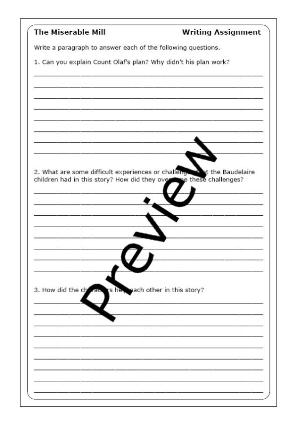 Lemony Snicket "The Miserable Mill" worksheets | Made By Teachers