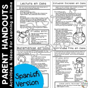 Parent Handouts for Preschool Home to School Connection (Spanish ...