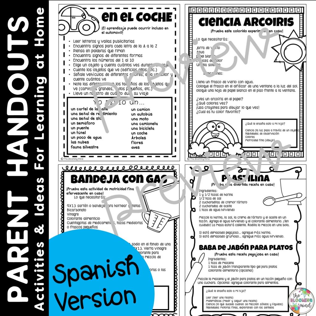 Parent Handouts for Preschool Home to School Connection (Spanish ...