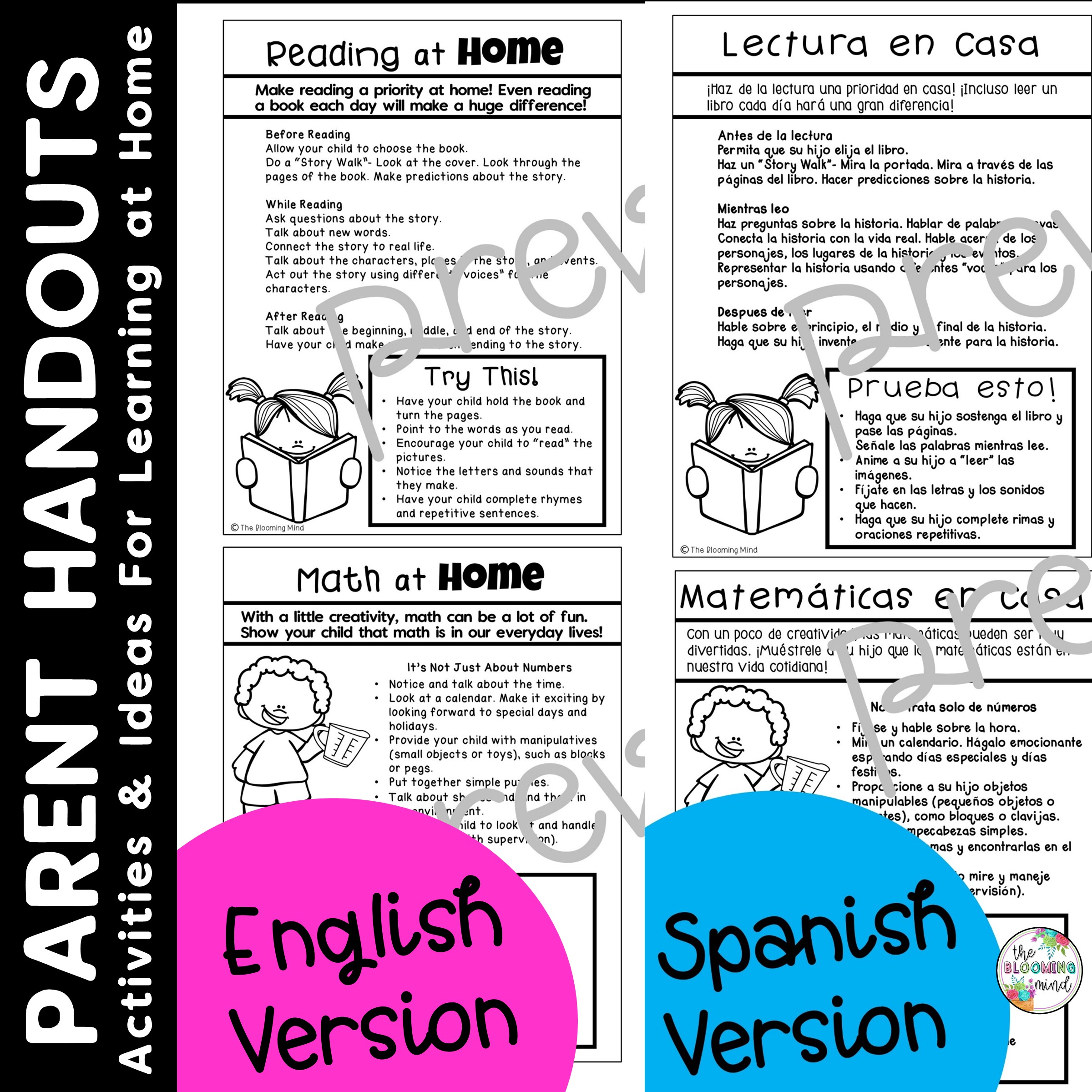 Parent Handouts for Preschool Home to School Connection (English and ...