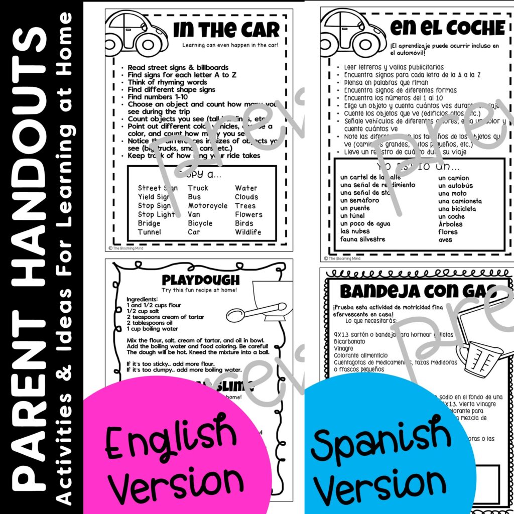 Parent Handouts for Preschool Home to School Connection (English and ...