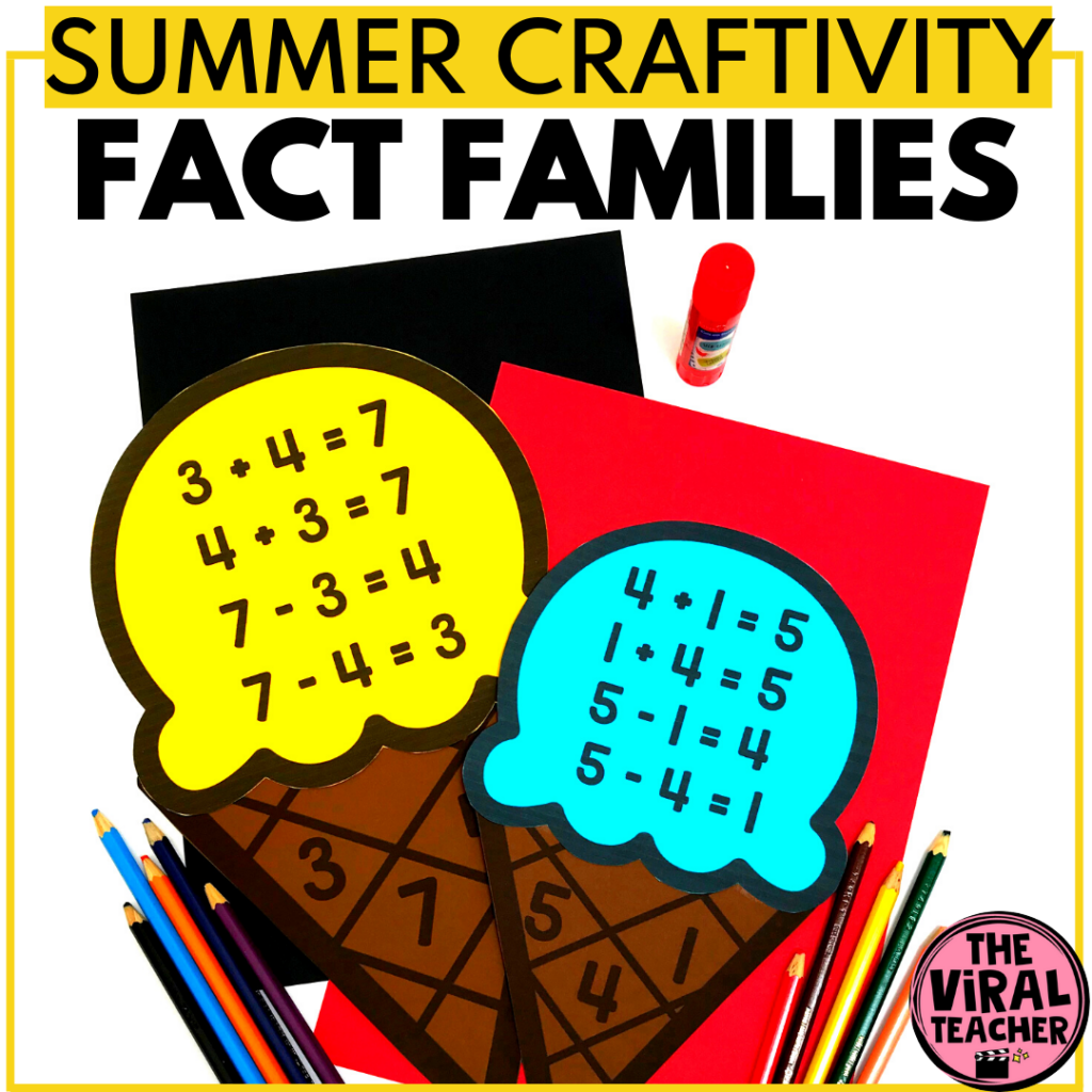 Ice Cream Summer Math Craft Addition and Subtraction Fact Families ...