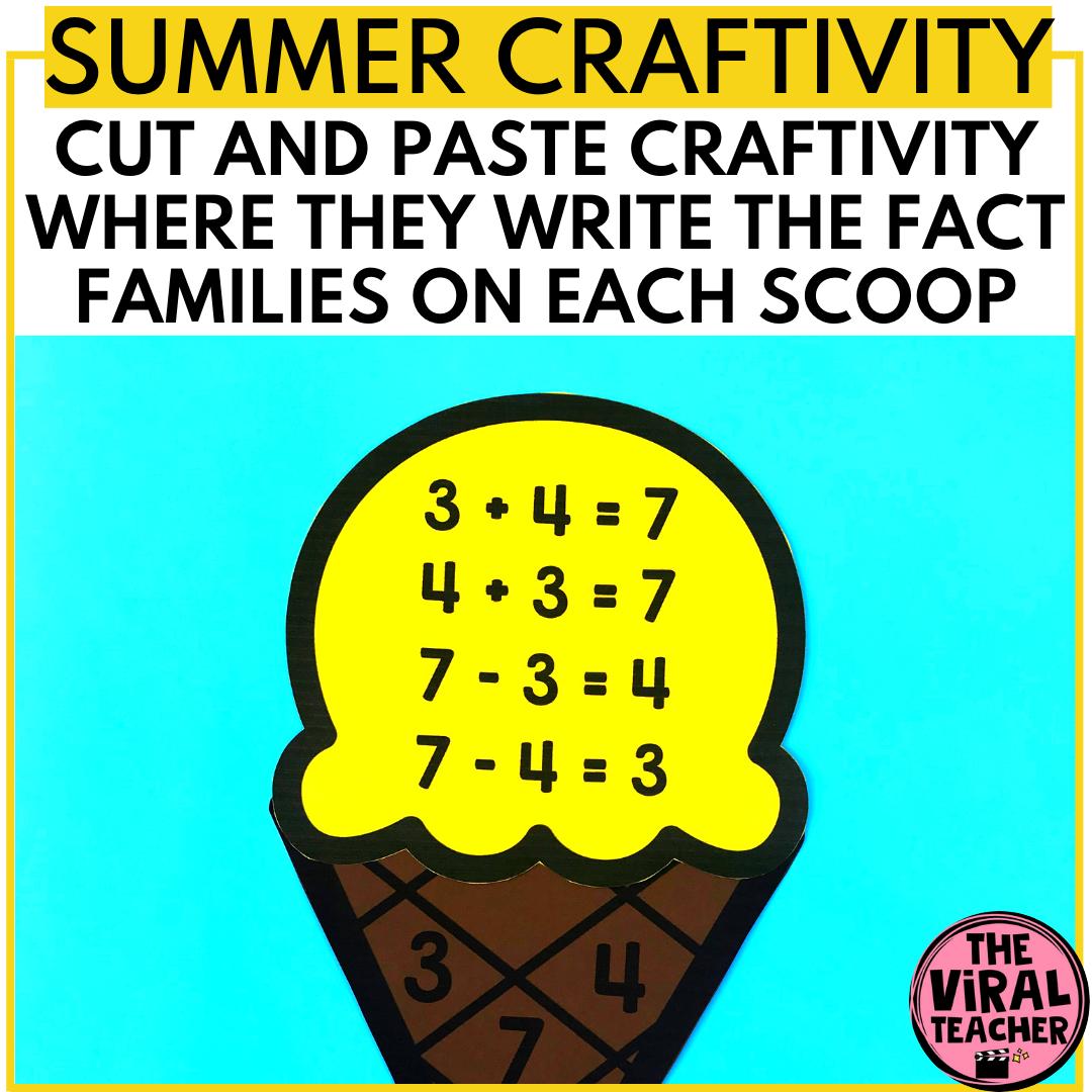 Ice Cream Summer Math Craft Addition and Subtraction Fact Families ...