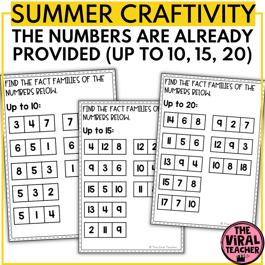 Ice Cream Summer Math Craft Addition and Subtraction Fact Families ...