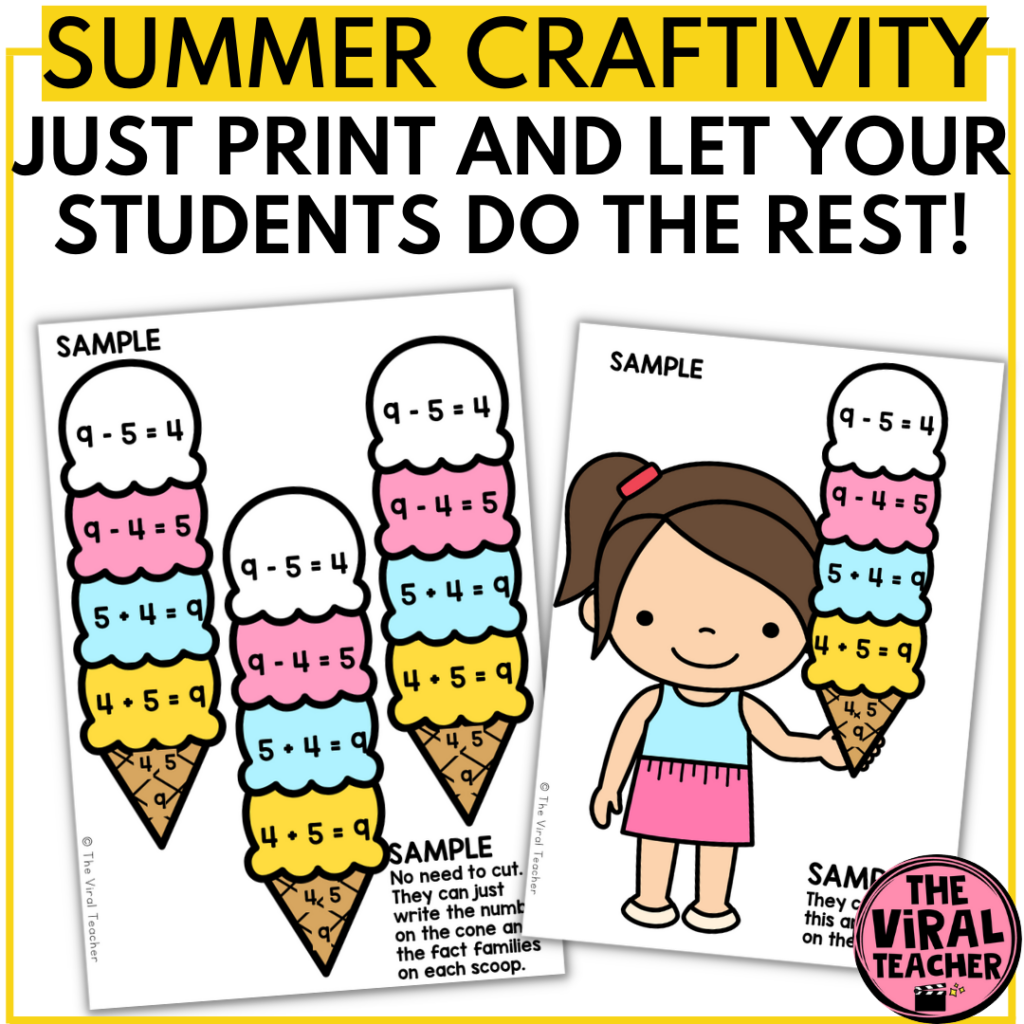 Ice Cream Summer Math Craft Addition and Subtraction Fact Families ...