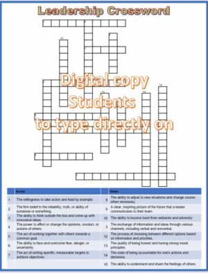 Leadership Crossword Puzzle Digital and Print with Answers | Made By Teachers