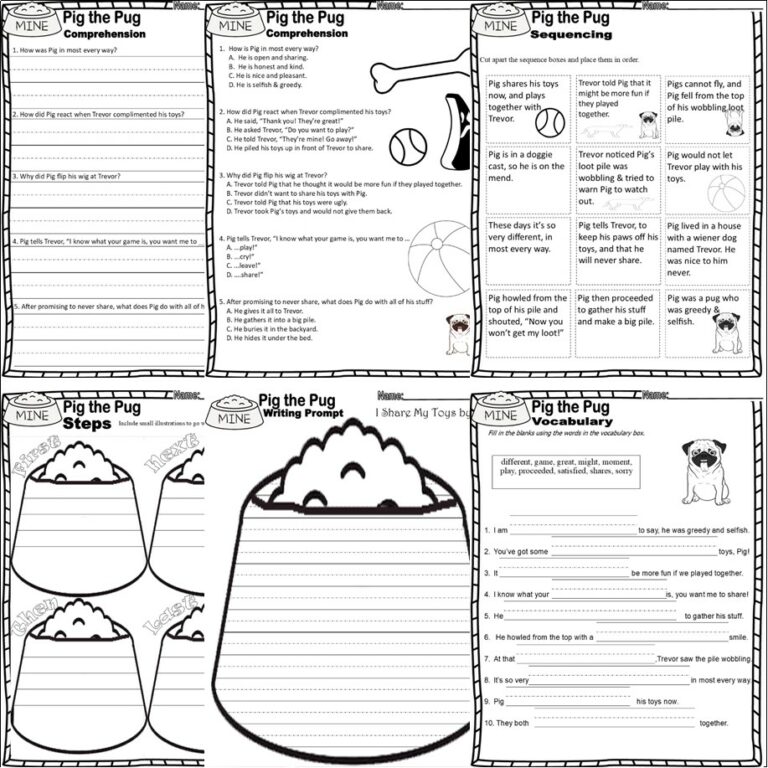 Pig the Pug Book Companion Reading Comprehension Worksheets | Made By ...