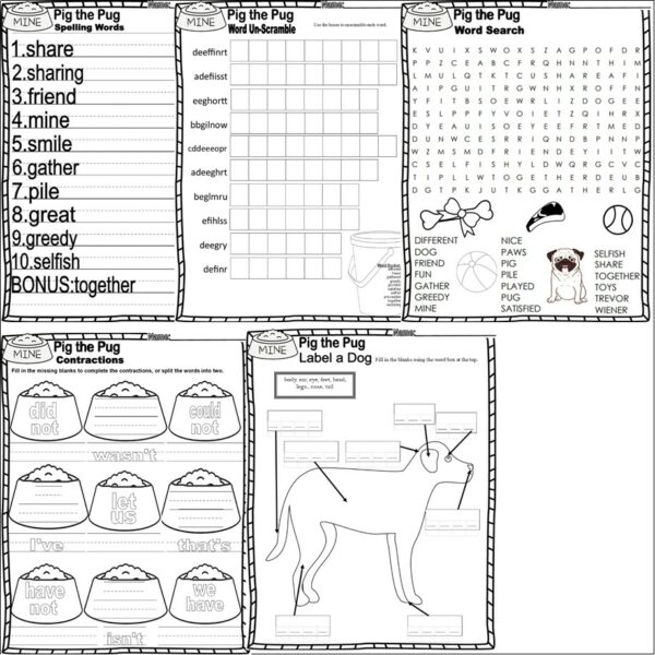 Pig the Pug Book Companion Reading Comprehension Worksheets | Made By ...