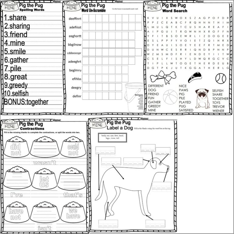 Pig the Pug Book Companion Reading Comprehension Worksheets | Made By ...