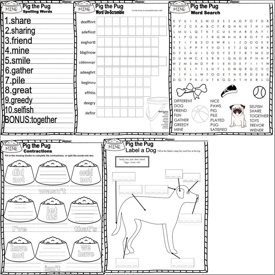 Pig the Pug Book Companion Reading Comprehension Worksheets | Made By ...