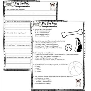 Pig the Pug Book Companion Reading Comprehension Worksheets | Made By ...