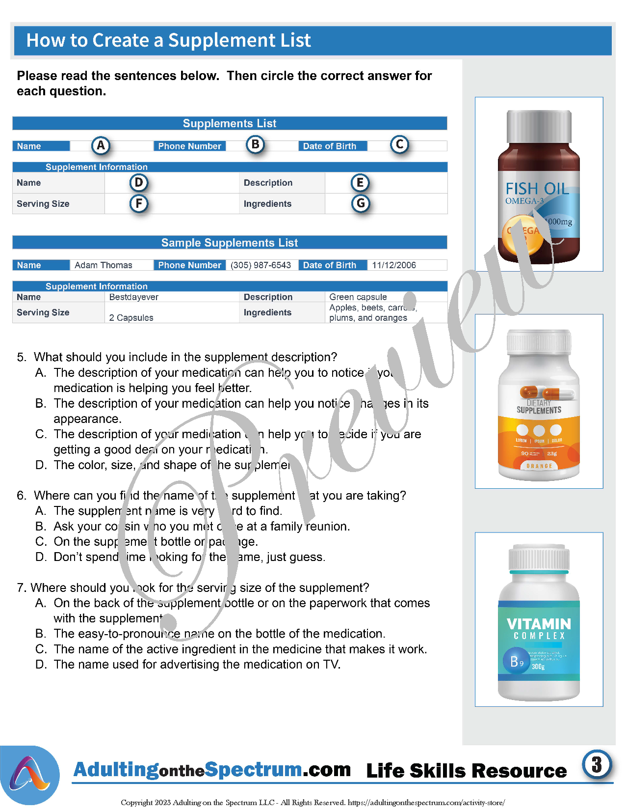 How to Create a Supplement List No-Prep SPED Independent Living Skills ...