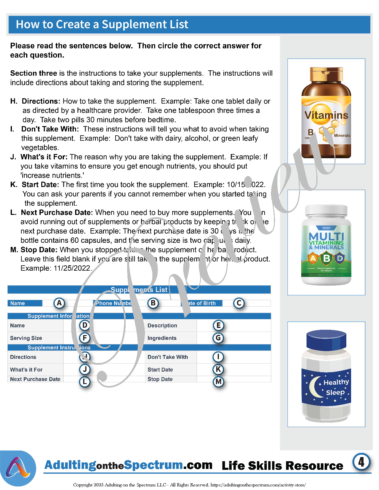 How to Create a Supplement List No-Prep SPED Independent Living Skills ...