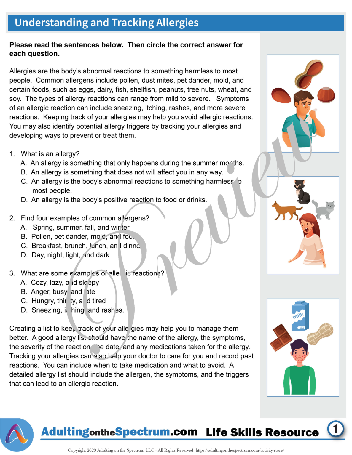 How to Create a Allergy Tracking List No-Prep SPED Independent Living ...