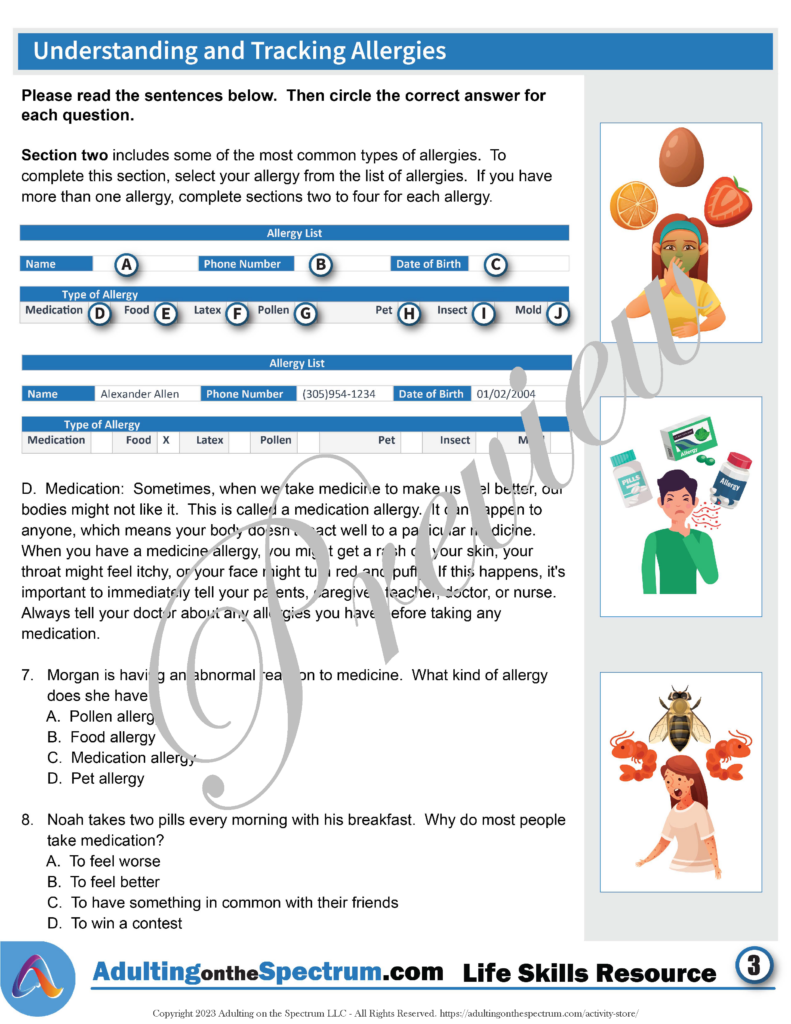 How to Create a Allergy Tracking List No-Prep SPED Independent Living ...
