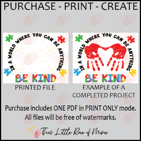 Be Kind - autism - Handprint Art - Keepsake - Printable - puzzle piece ...