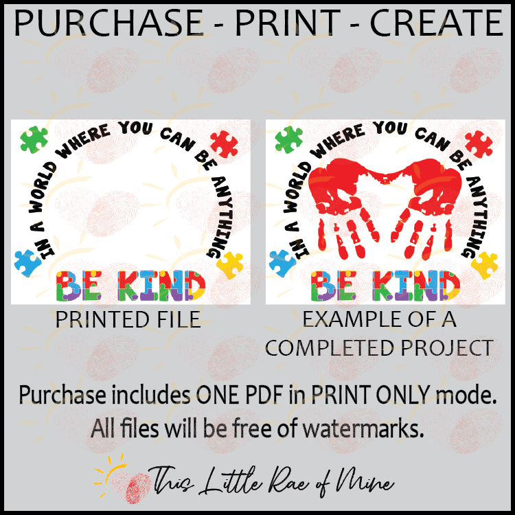 Be Kind - autism - Handprint Art - Keepsake - Printable - puzzle piece ...