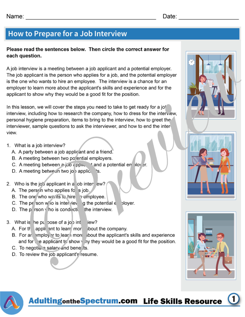 How to Prepare for a Job Interview No-Prep SPED Independent Living ...