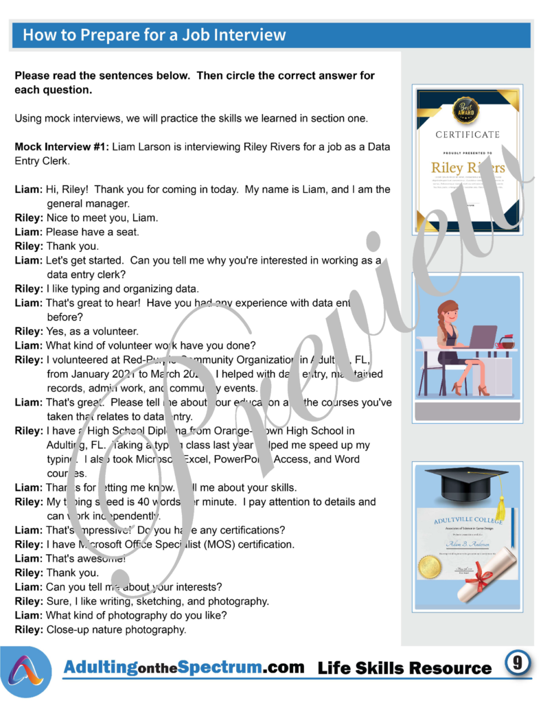 How to Prepare for a Job Interview No-Prep SPED Independent Living ...