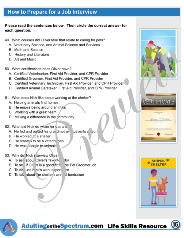 How to Prepare for a Job Interview No-Prep SPED Independent Living ...