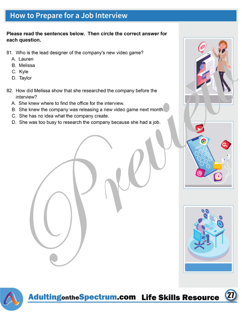 How to Prepare for a Job Interview No-Prep SPED Independent Living ...