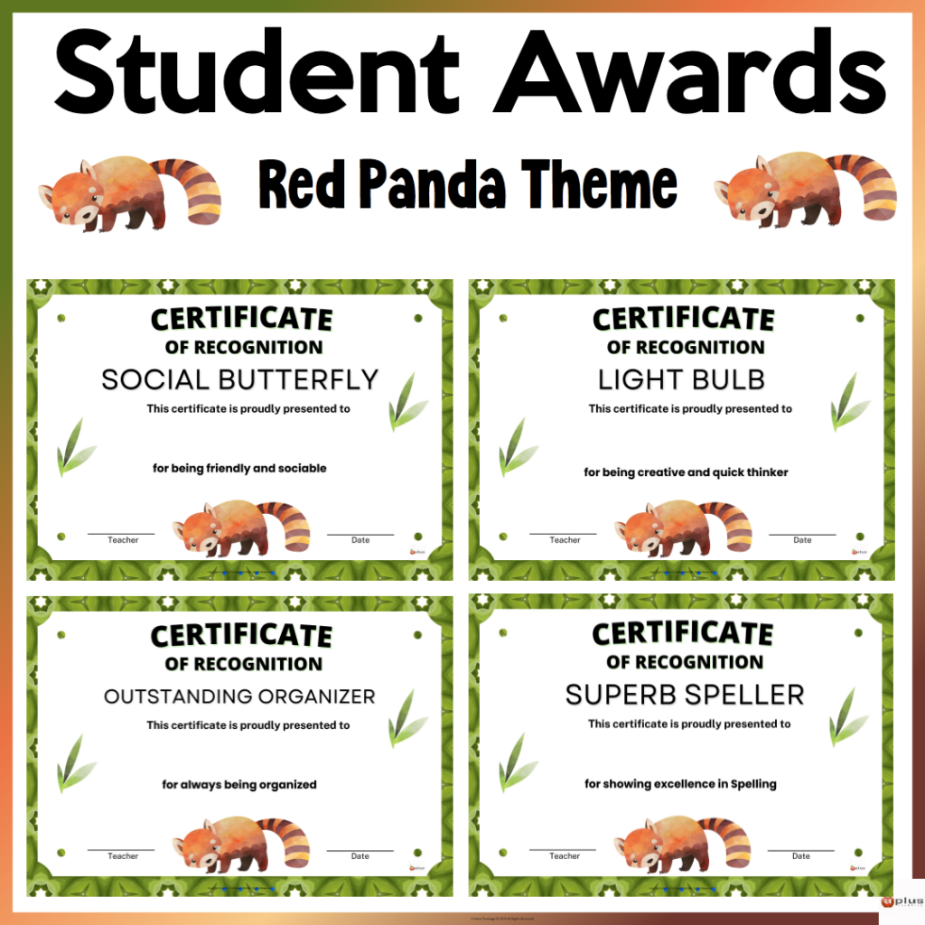 Editable Student Awards Certificates Red Panda Theme | Made By Teachers