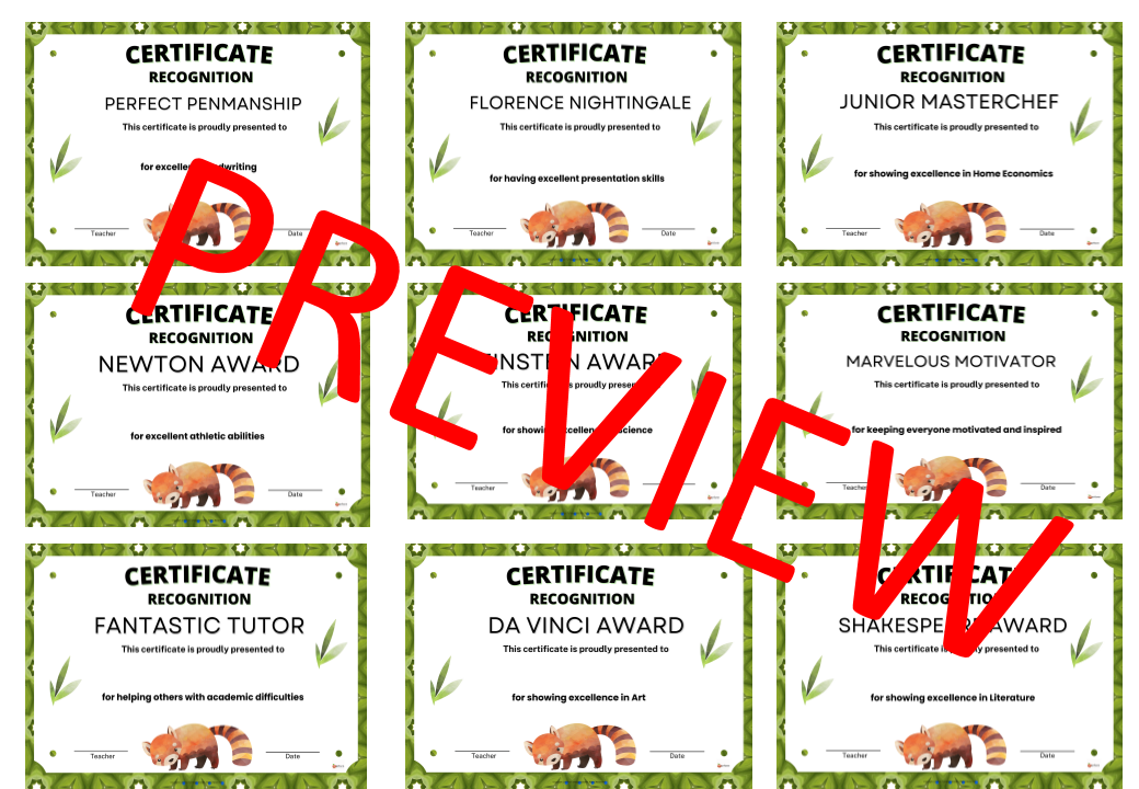 Editable Student Awards Certificates Red Panda Theme | Made By Teachers