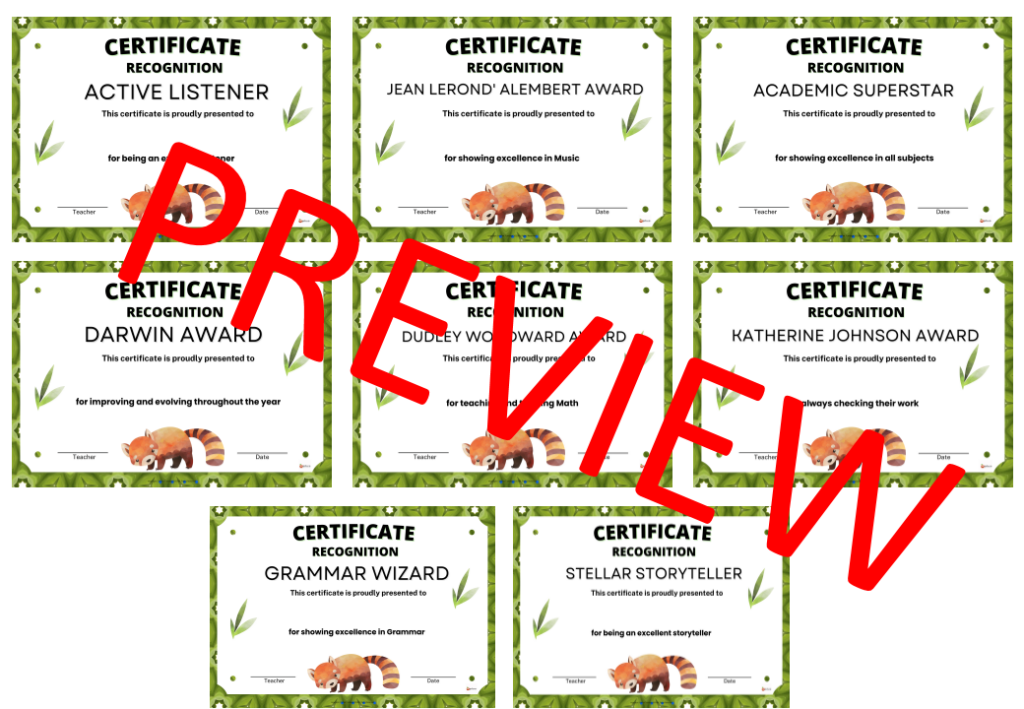 Editable Student Awards Certificates Red Panda Theme | Made By Teachers