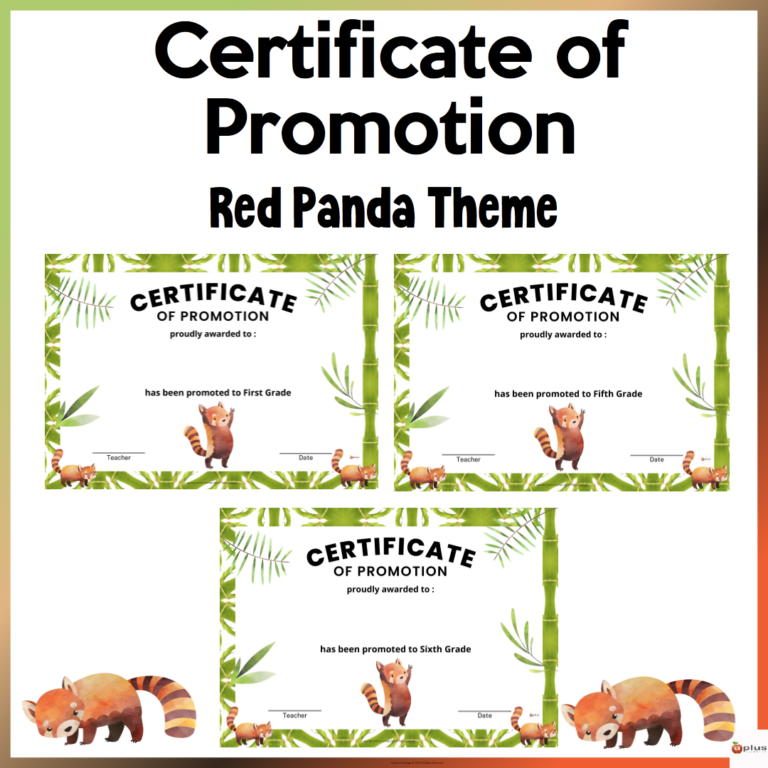 Editable Certificate of Completion and Promotion Red Panda Theme Bundle ...