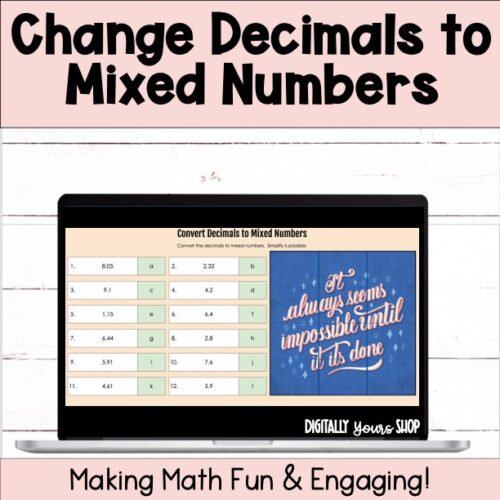 Change Decimals to Mixed Numbers in Simplest Form Digital Self-Checking ...
