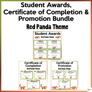 End of Year, Certificate of Completion and Promotion Red Panda Theme ...