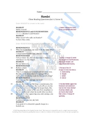 Hamlet Act 4 Scene 2 Close Reading Worksheet | Made By Teachers