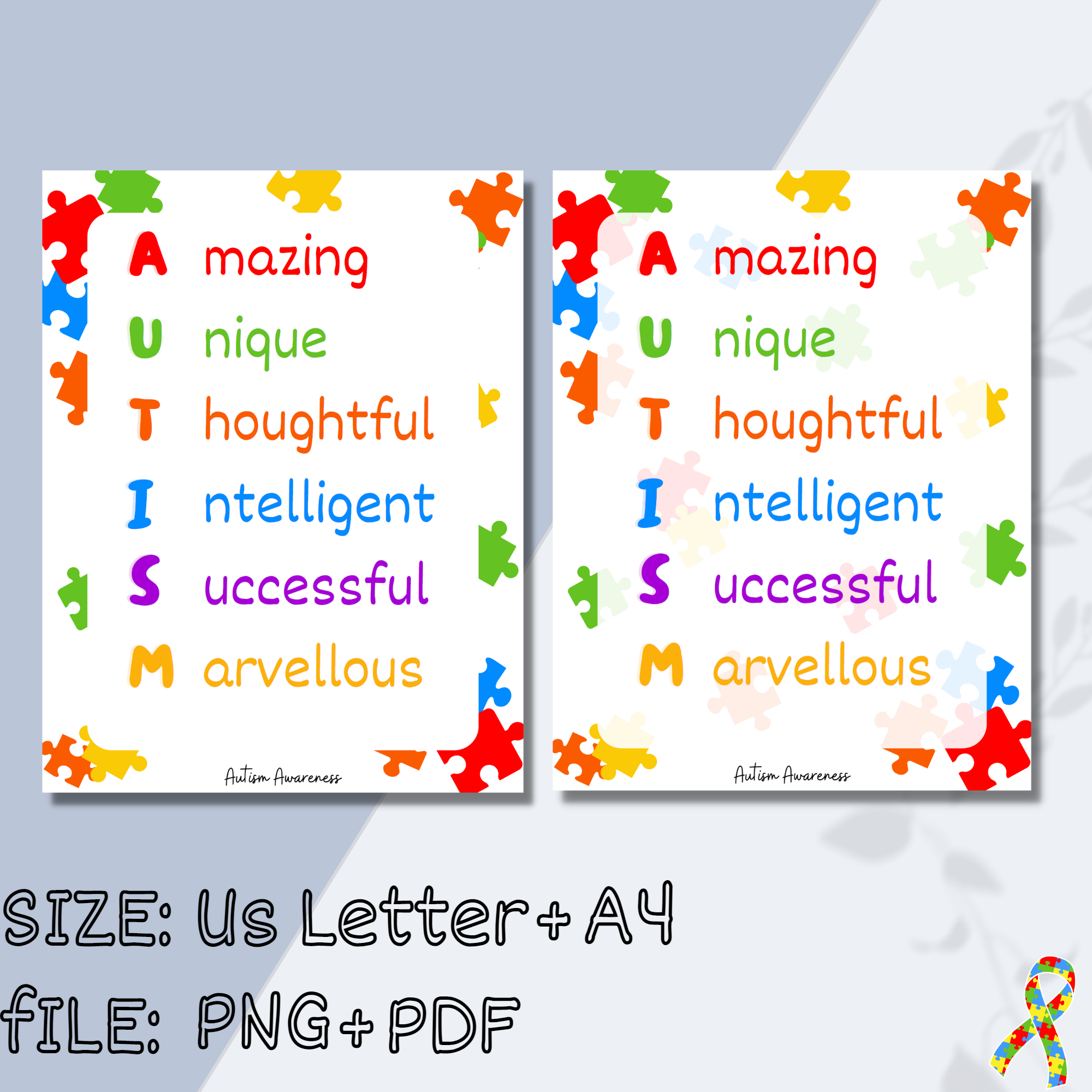 Autism Awareness Poster, Amazing, Unique, Thoughtful, Intelligent ...