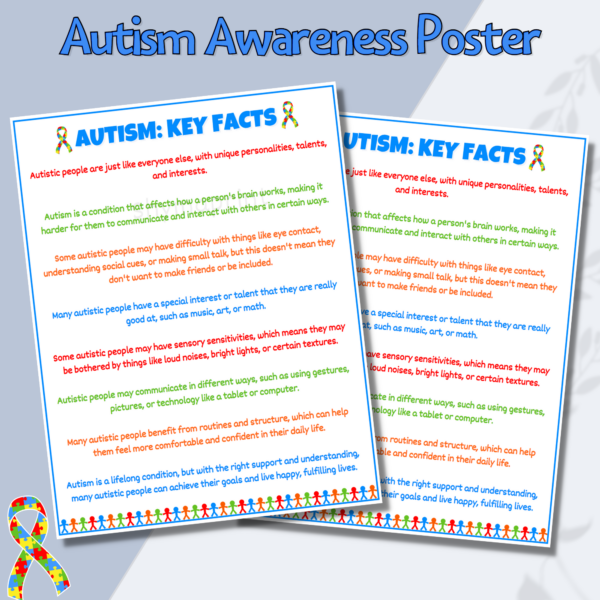 Autism Awareness Key Facts for kids, Autism Facts poster ...
