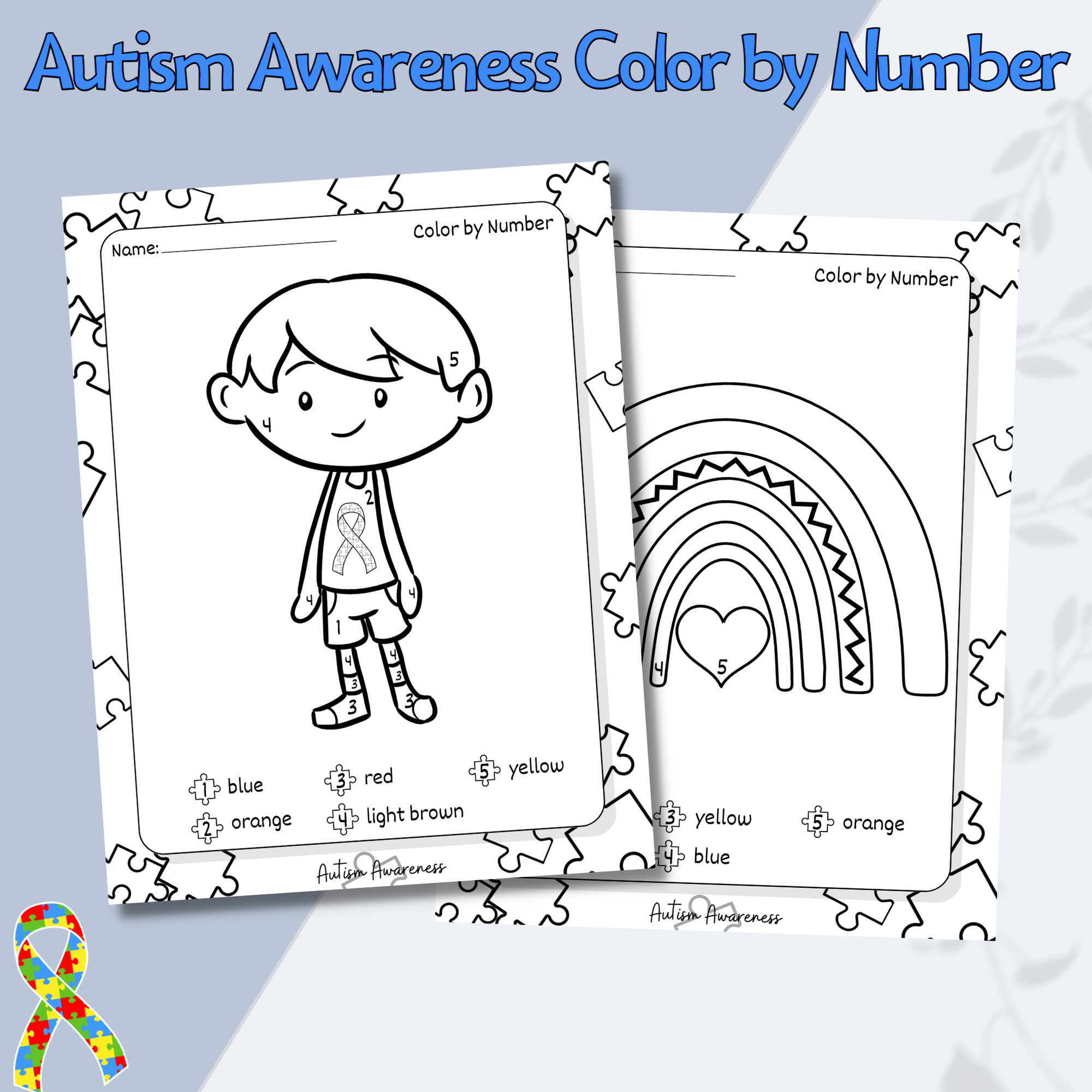Autism awareness color by number, 6 coloring pages, Neurodiversity ...