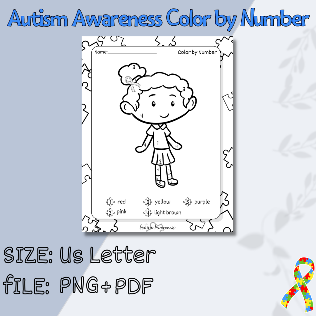 Autism awareness color by number, 6 coloring pages, Neurodiversity ...