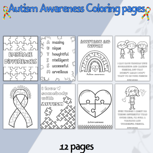 Autism awareness coloring pages, 12 coloring pages, autism sign ...
