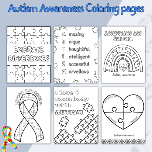 Autism awareness coloring pages, 12 coloring pages, autism sign ...