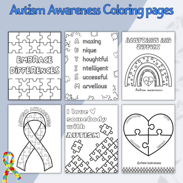 Autism awareness coloring pages, 12 coloring pages, autism sign ...
