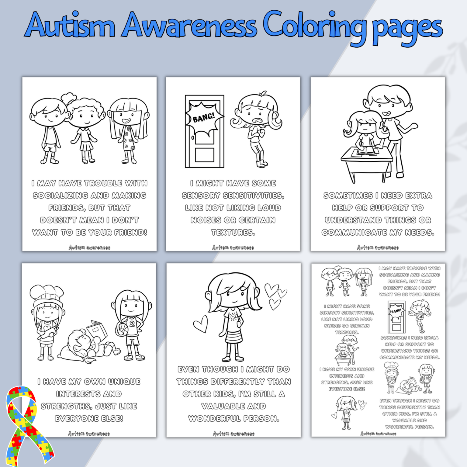 Autism awareness coloring pages, 12 coloring pages, autism sign ...