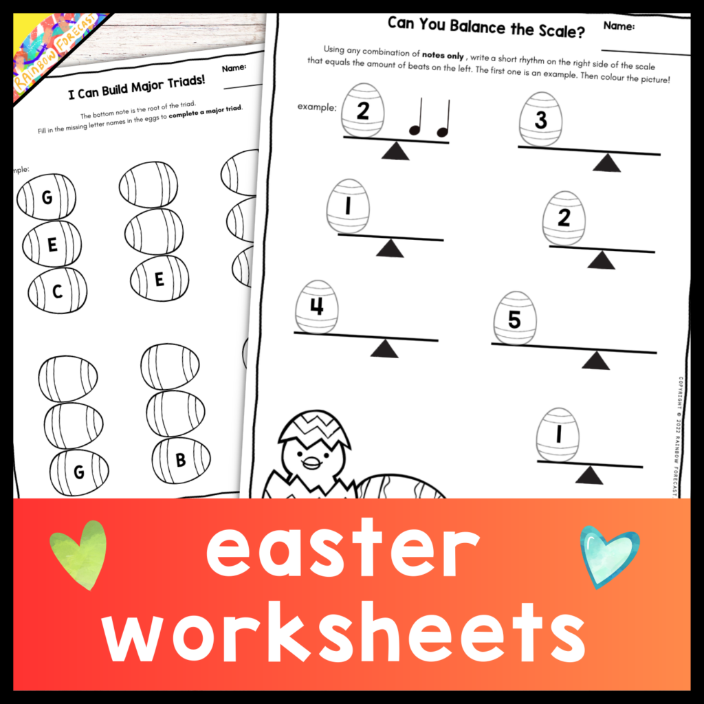 Easter Spring Themed Beginner Music Worksheets, for Piano, Elementary ...