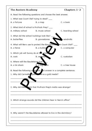 Lemony Snicket "The Austere Academy" worksheets | Made By Teachers
