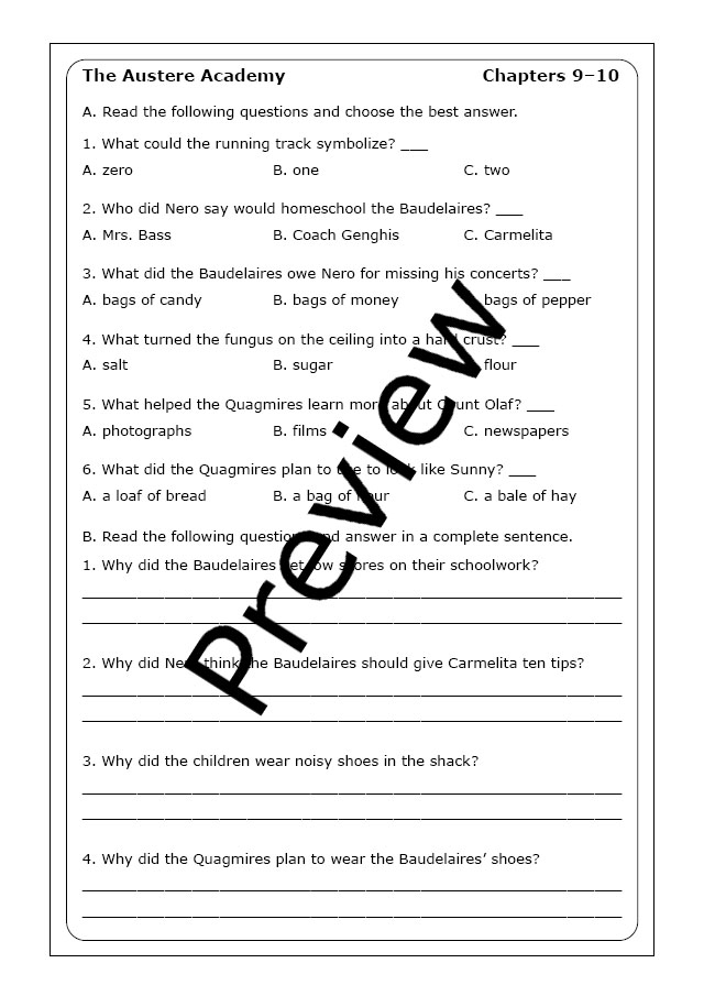 Lemony Snicket "The Austere Academy" worksheets | Made By Teachers