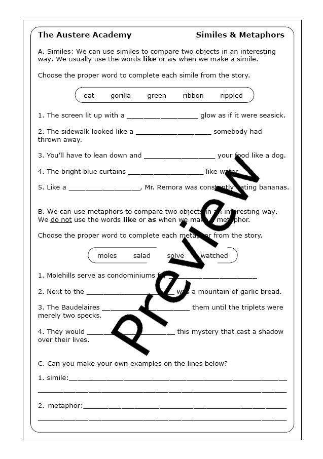 Lemony Snicket "The Austere Academy" worksheets | Made By Teachers