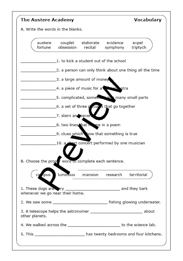 Lemony Snicket "The Austere Academy" worksheets | Made By Teachers